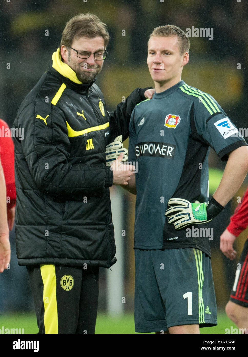 Dortmund's head coach Juergen Klopp (L) congratulates Leverkusen's ...