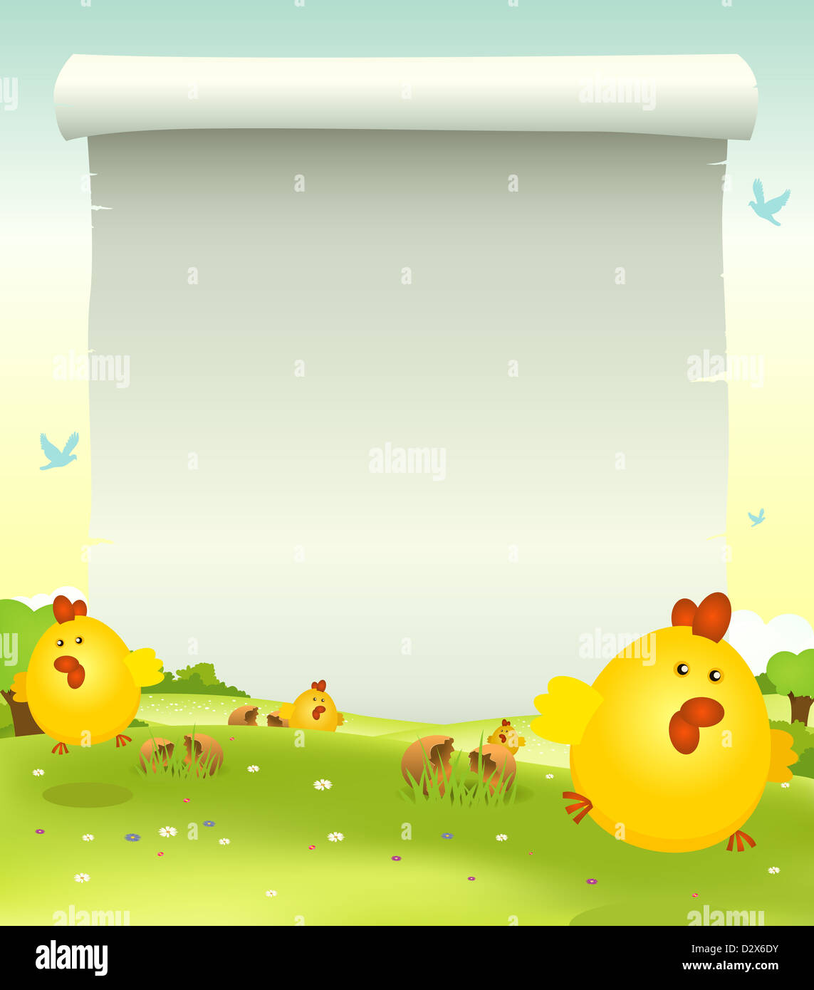 Illustration of cartoon happy cute easter chicken jumping in the grass ...