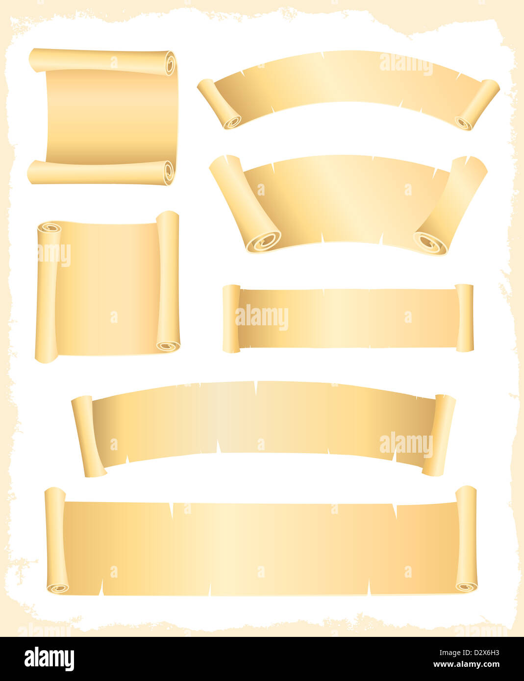 Illustration of a set of old parchment scroll, swirl and roll paper ...