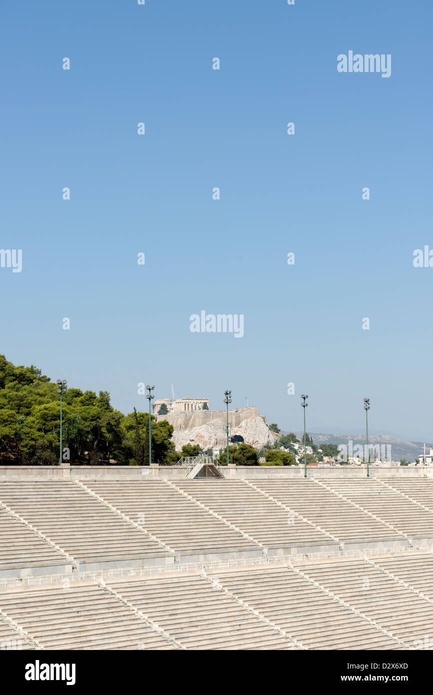 Panathenaic stadium Athens Greece. View of the Acropolis from ...
