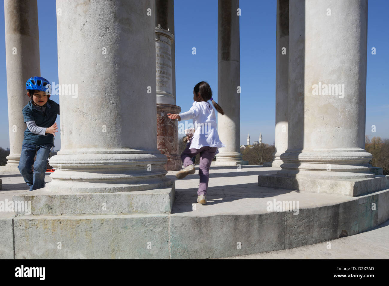 Munich, Germany, kids playing in the English Garden Monopteros Stock ...