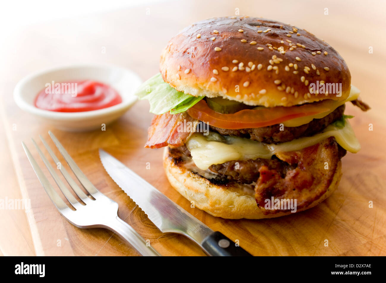 Double Cheese - Two burgers, layered with cheese, bacon, tomato ...