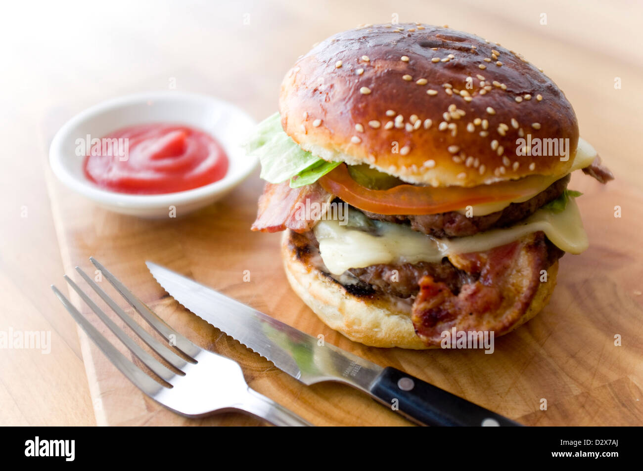 Double Cheese - Two burgers, layered with cheese, bacon, tomato ...