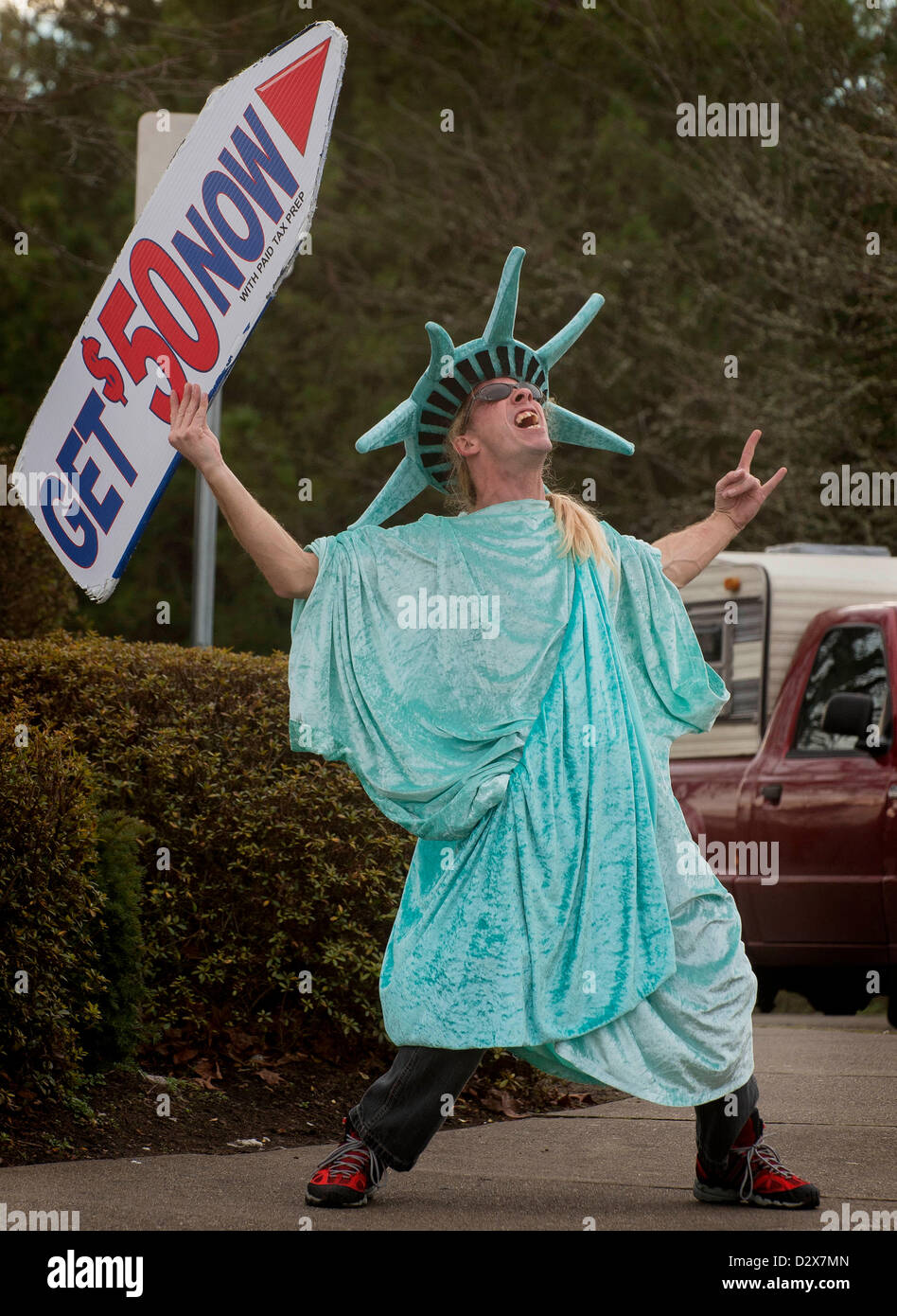 Feb. 2, 2013 - Roseburg, Oregon, U.S - Dressed in a Statue of Liberty ...