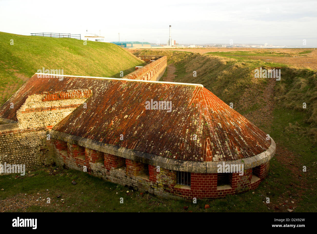 The south east Caponiere and Carnot wall of Shoreham Fort at the mouth ...