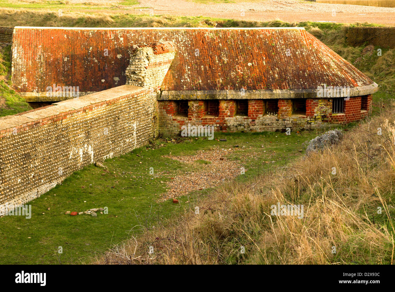 The south west wall and Caponiere of Shoreham Fort at the mouth of the ...