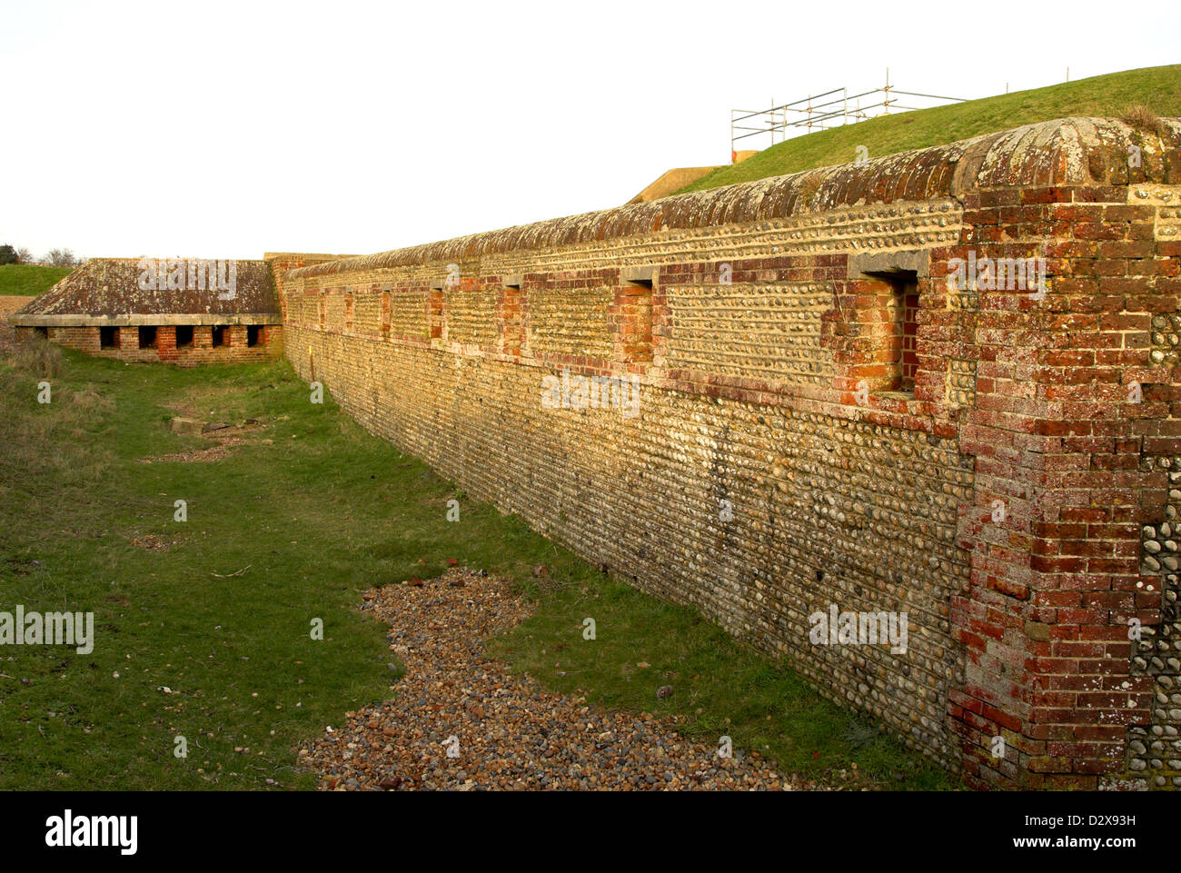 The south Carnot wall of Shoreham Fort at the mouth of the River Adur ...
