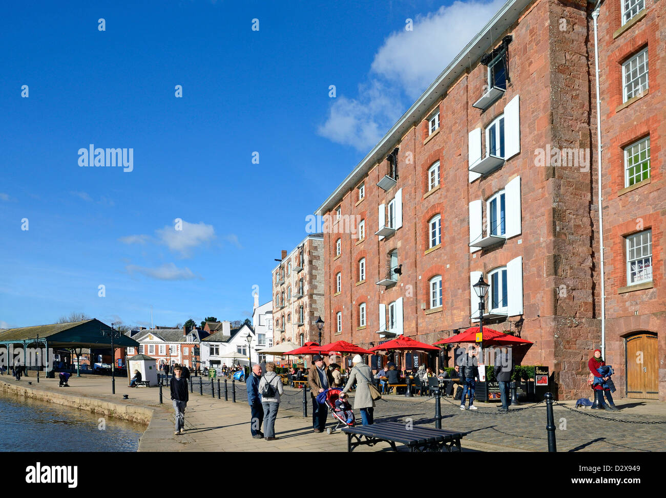 Old warehouses now used as bars and cafes on the Quay at Exeter in ...