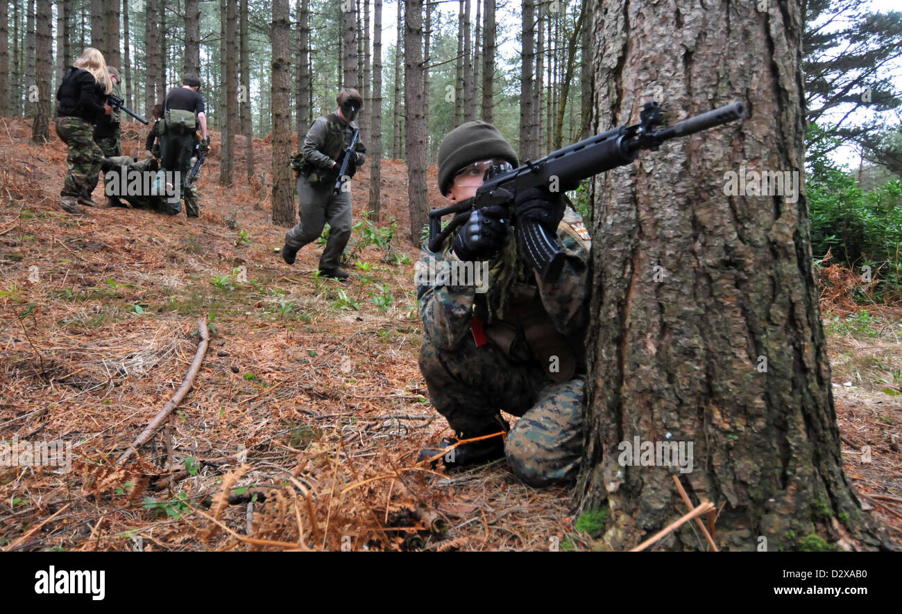 Airsoft, participants in action during an airsoft game, UK Stock Photo ...