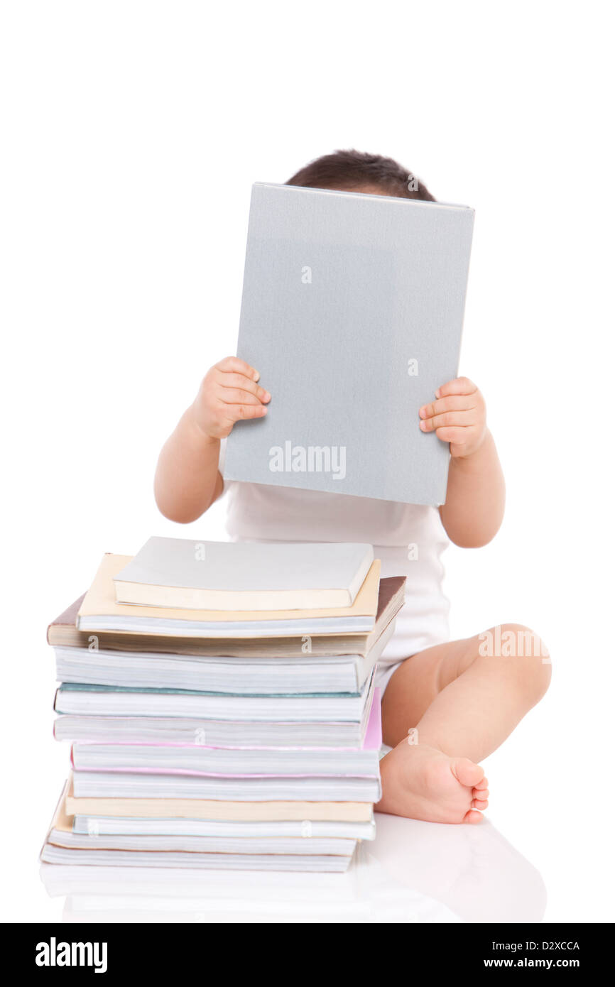 Cute baby boy with books Stock Photo - Alamy