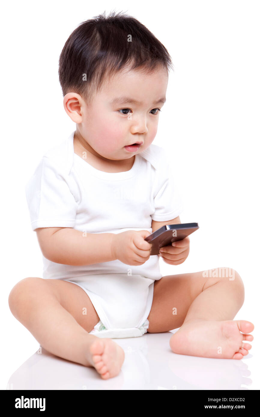 Adorable baby boy with smart phone Stock Photo - Alamy