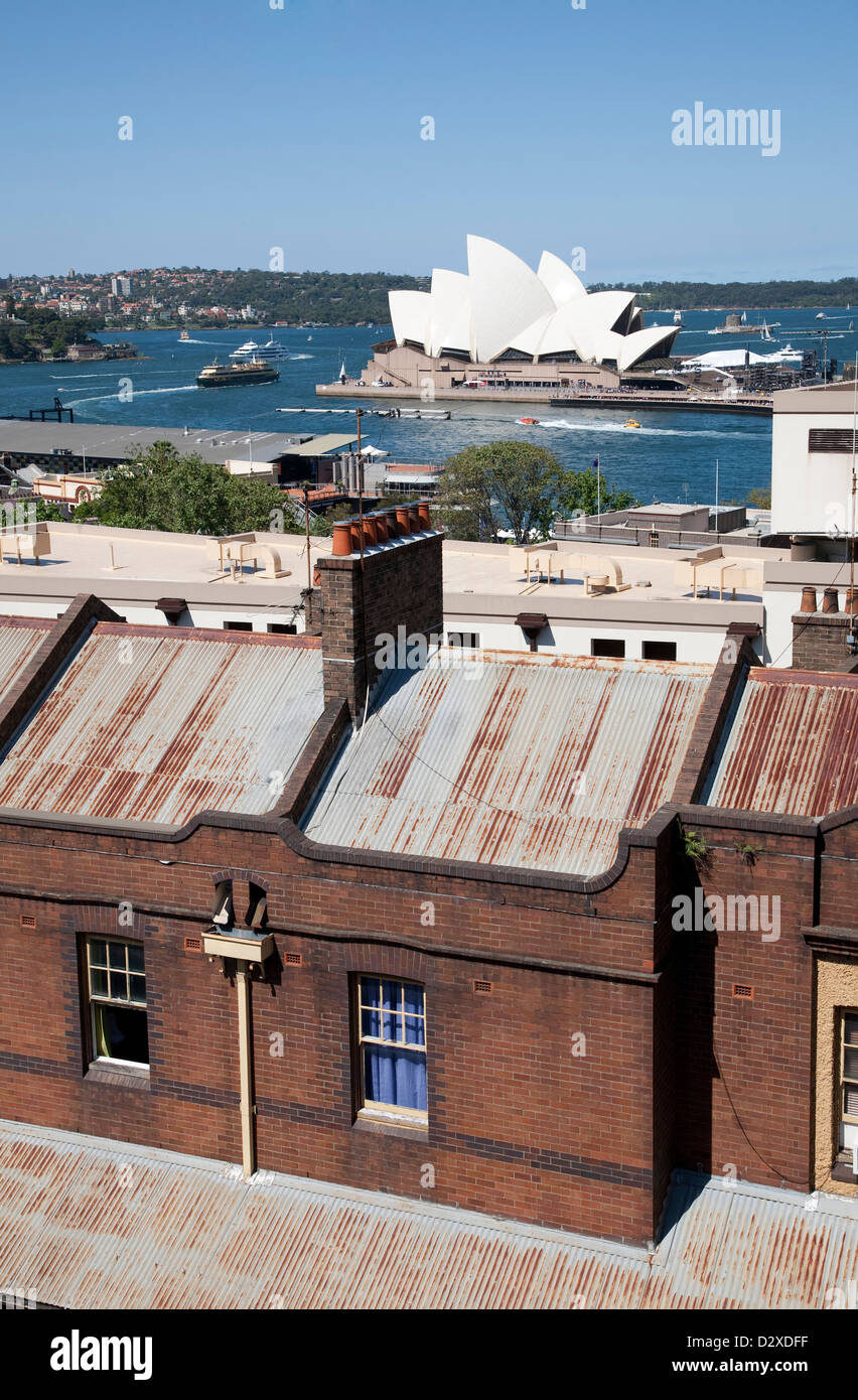 View from the roof of YHA The Rocks Sydney over Gloucester Street and ...