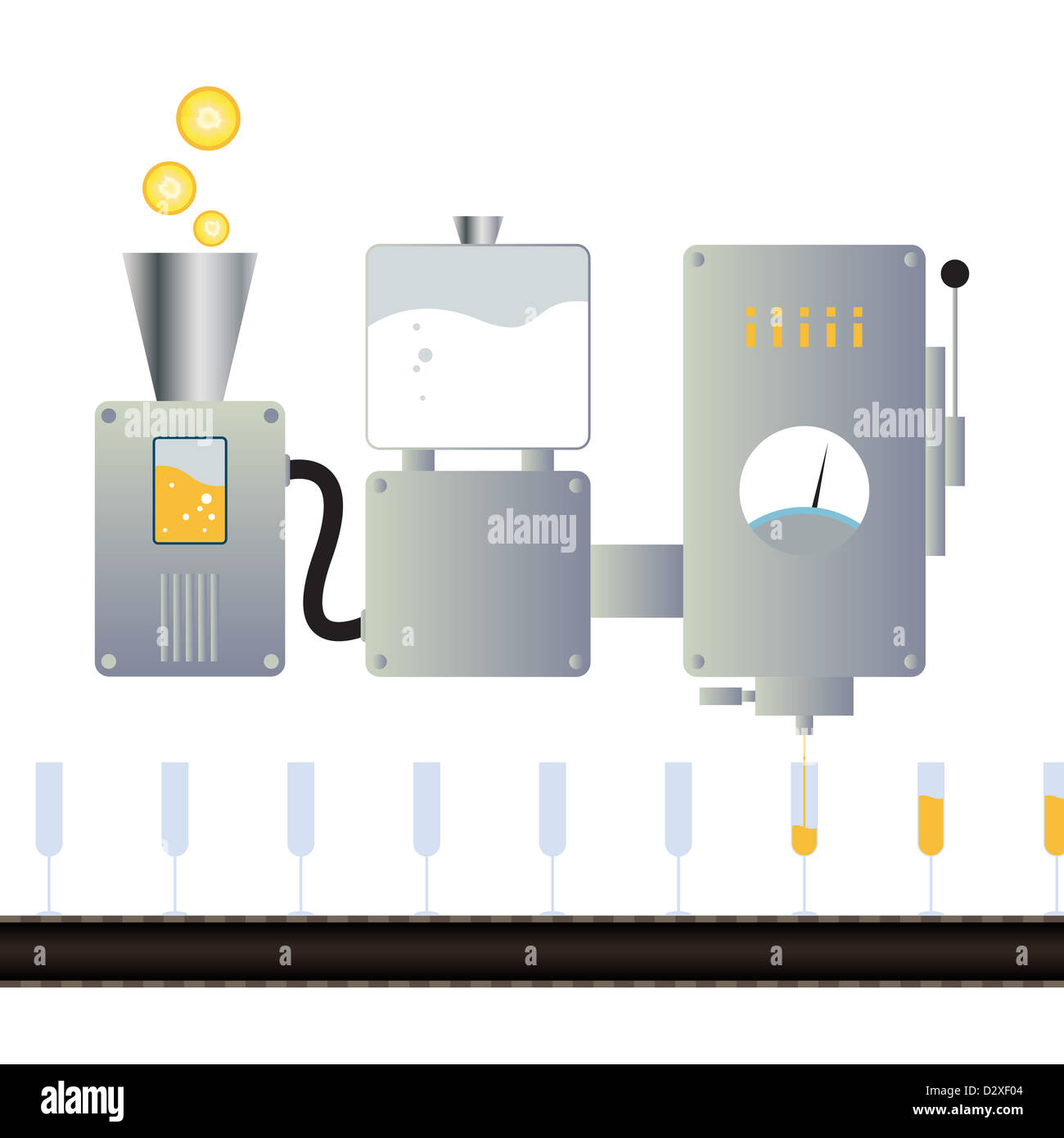 Vector illustration of a juice making machine with assembly line Stock ...