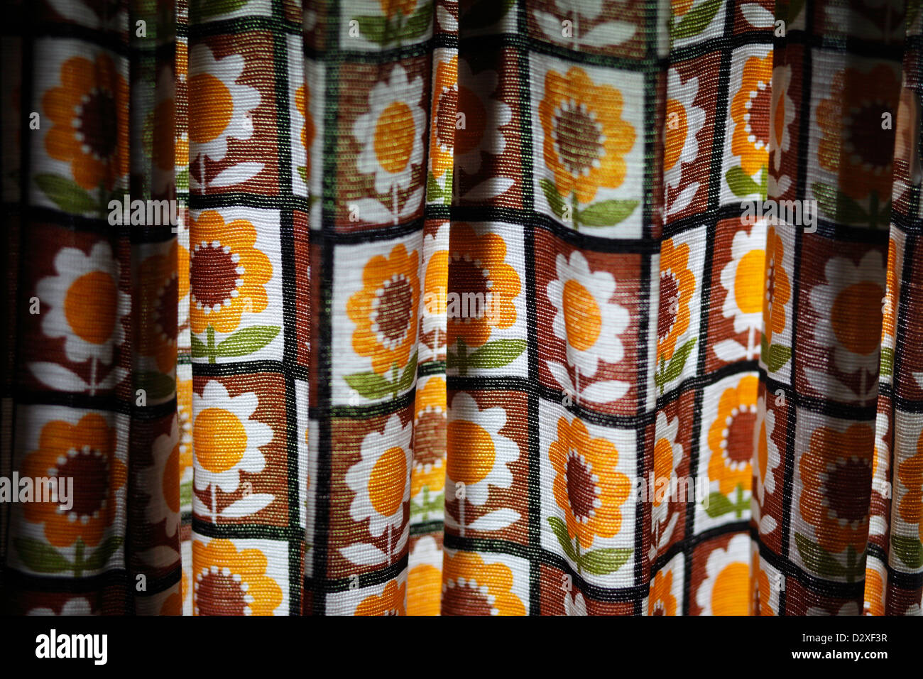 Mechow, Germany, curtain with naive floral motifs in a farmhouse Stock ...