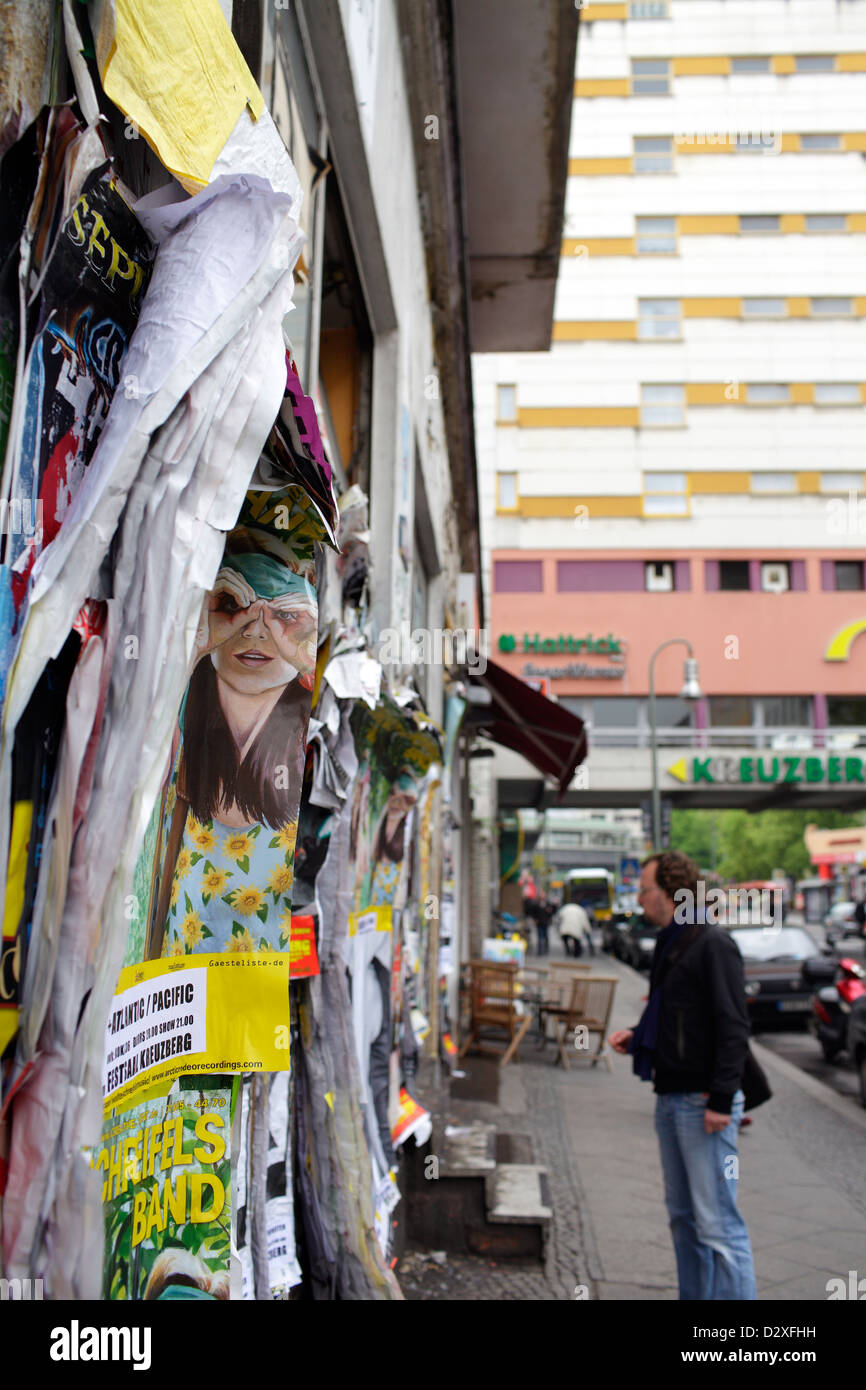 Berlin, Germany, stuck posters on a wall in the Adalbertstrasse Stock ...