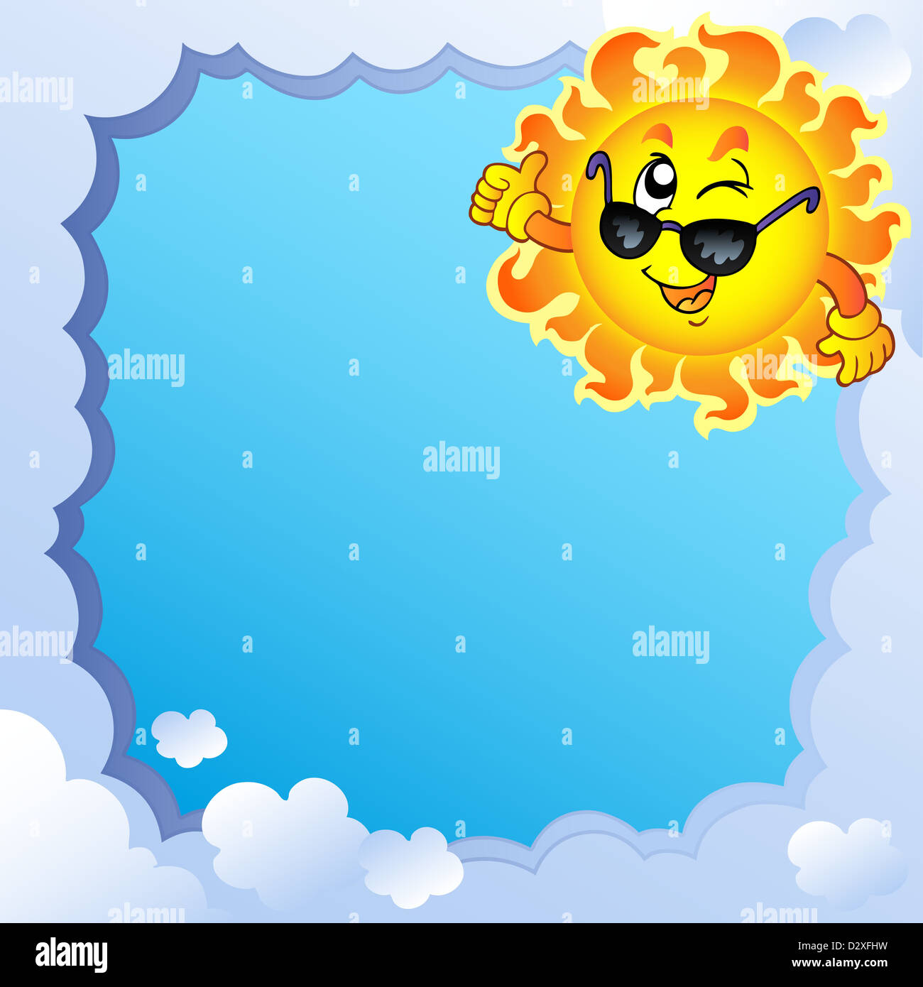 Cloudy frame with Sun 3 - color illustration Stock Photo - Alamy