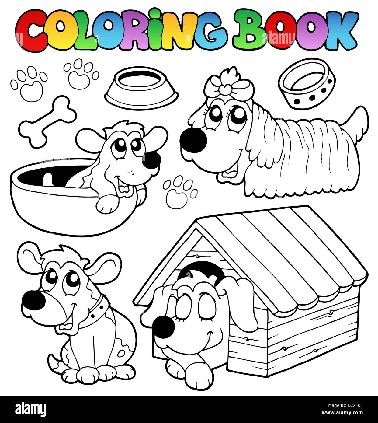 Coloring book with cute dogs - thematic illustration Stock Photo - Alamy