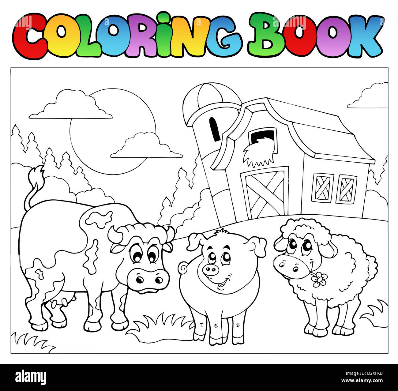 Coloring book with farm animals 3 - thematic illustration Stock Photo ...