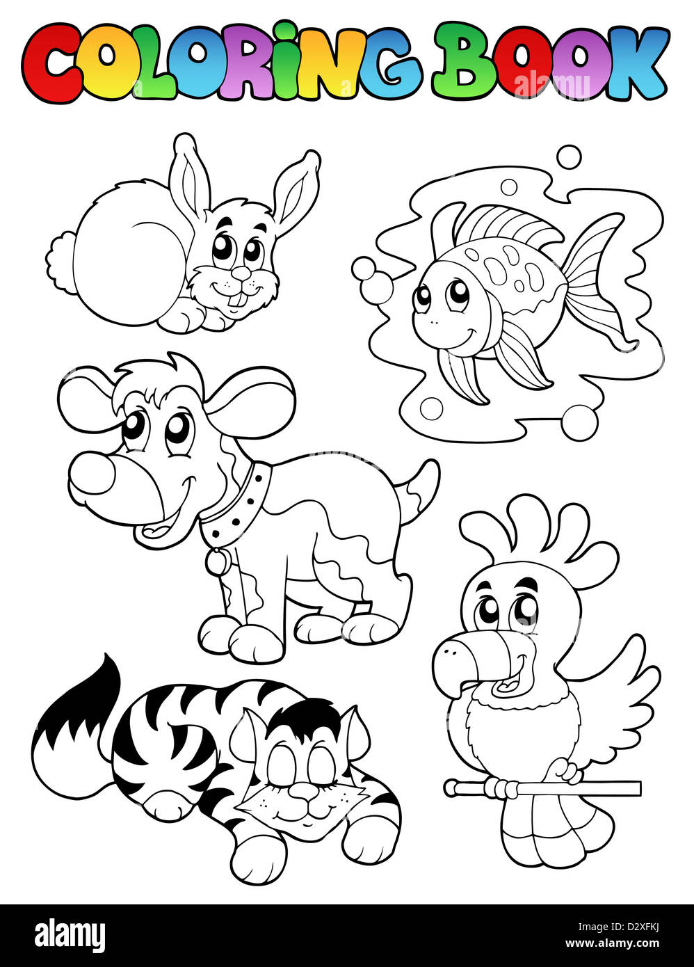 Coloring book with happy pets 1 - thematic illustration Stock Photo - Alamy