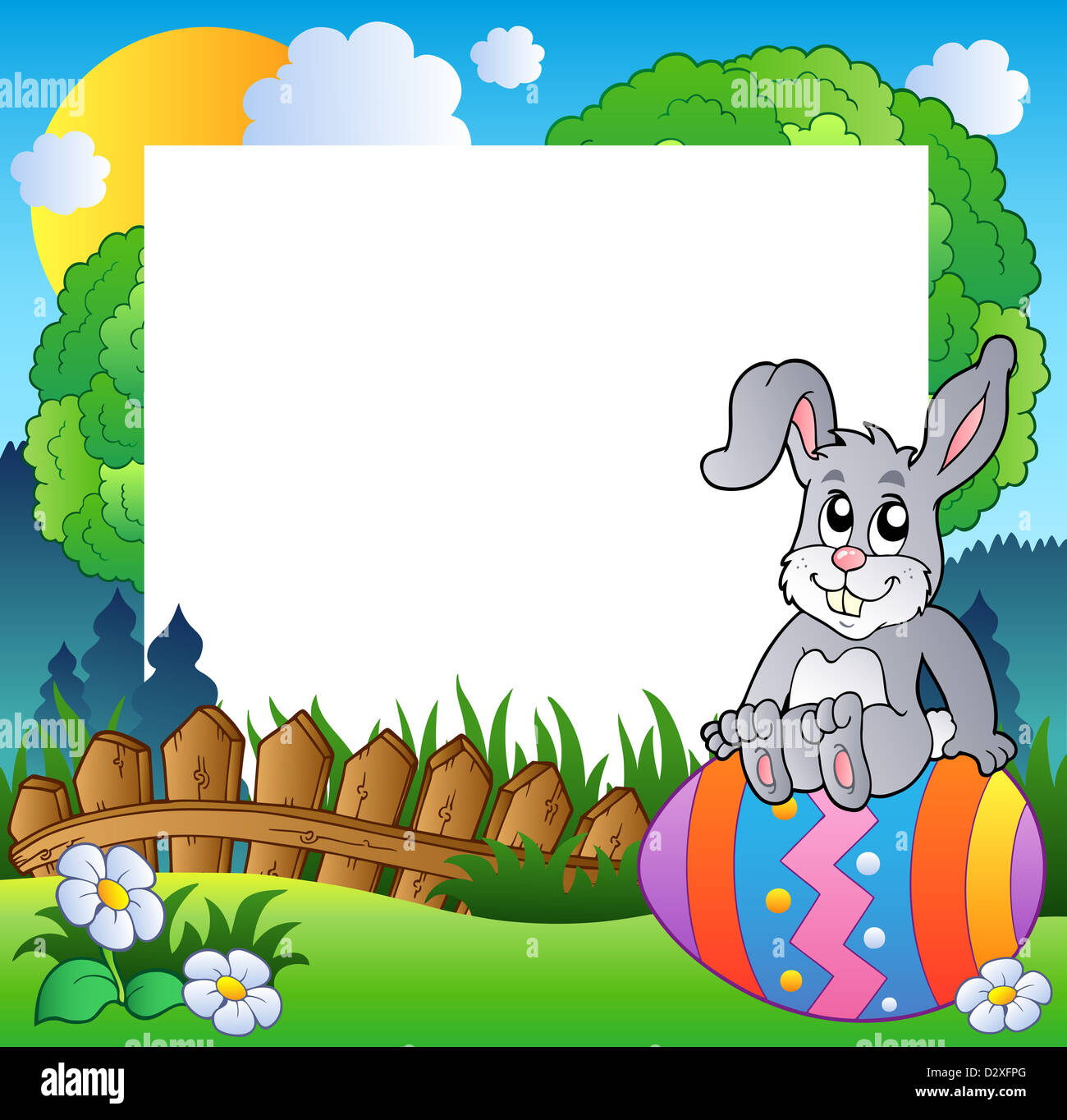 Easter frame with bunny on egg - color illustration Stock Photo - Alamy