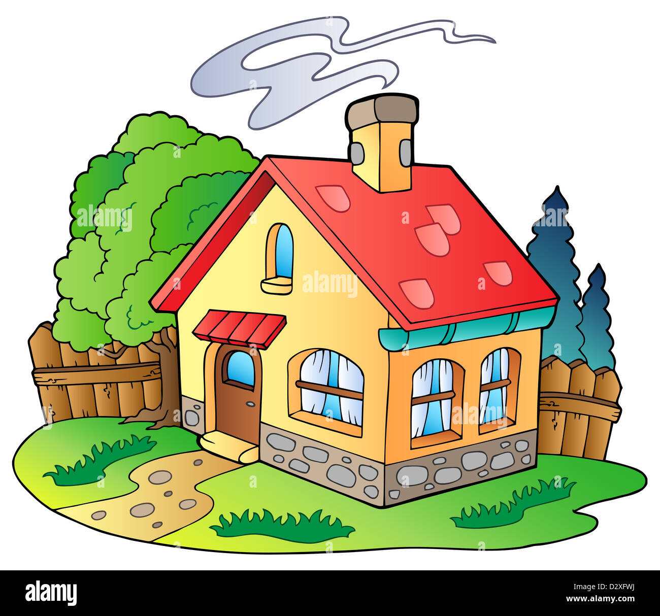 Small family house - color illustration Stock Photo - Alamy