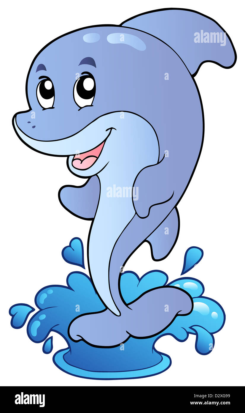 Cartoon standing dolphin - isolated illustration Stock Photo - Alamy