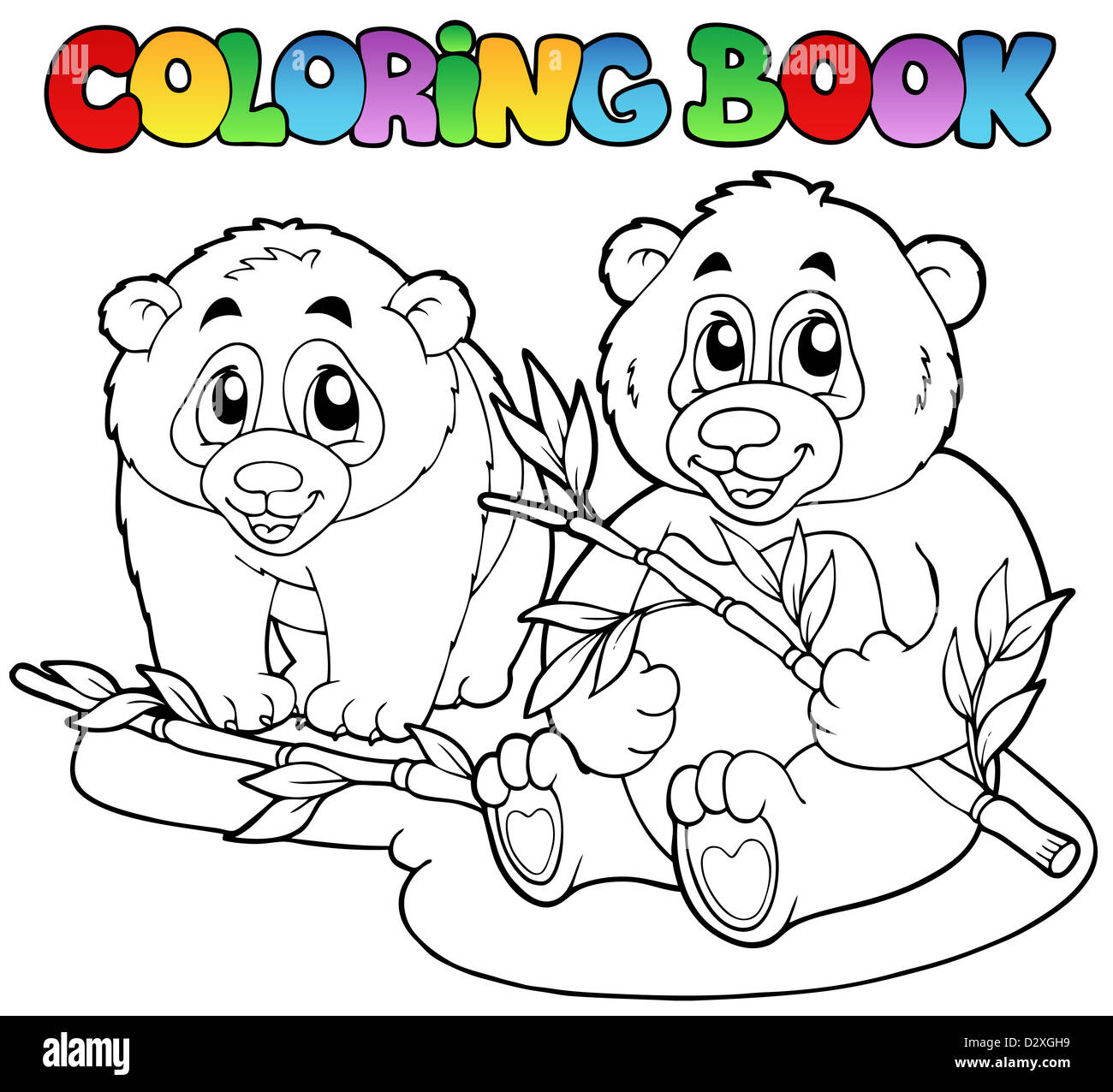 Coloring book with two pandas - thematic illustration Stock Photo - Alamy