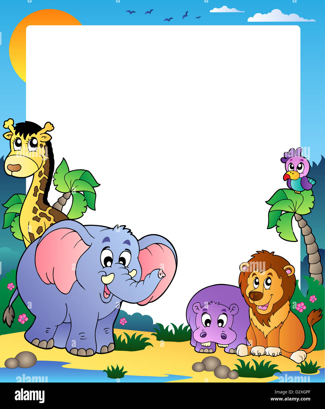 Frame with tropical animals 1 - color illustration Stock Photo - Alamy