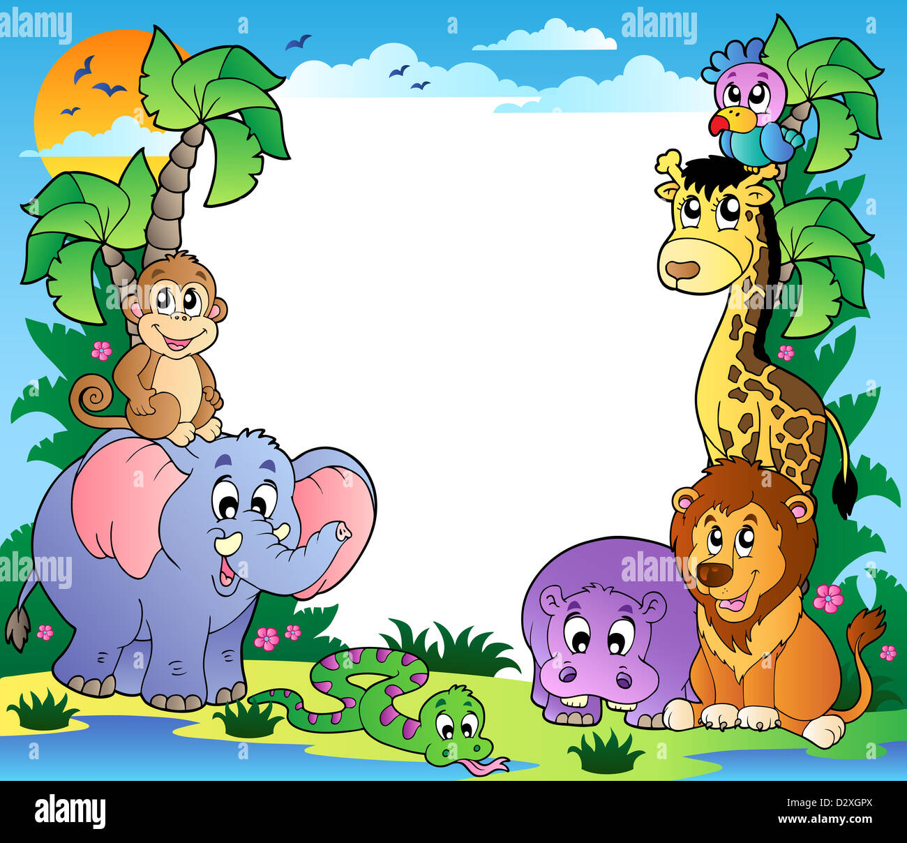 Frame with tropical animals 2 - color illustration Stock Photo - Alamy