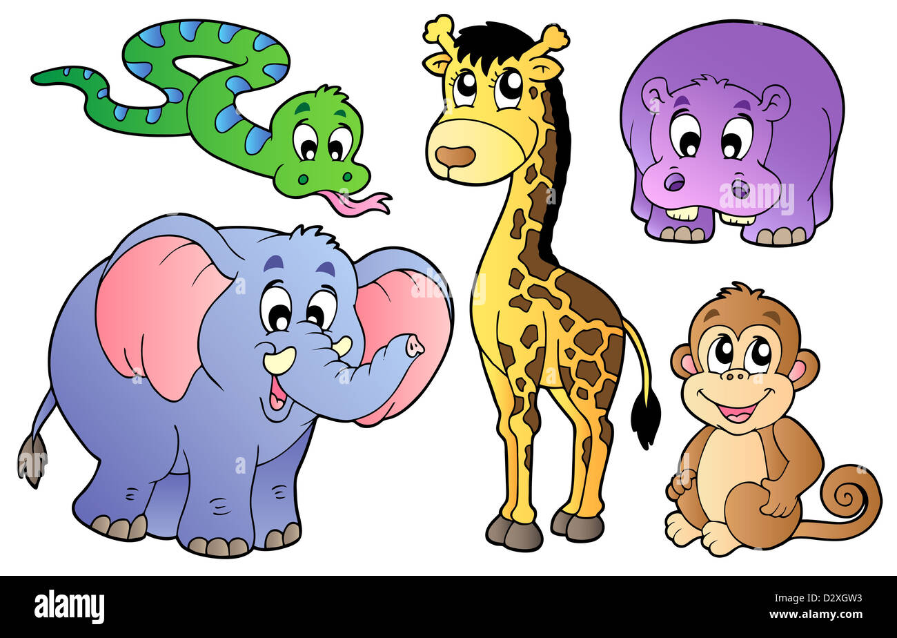 Set of cute African animals - isolated illustration Stock Photo - Alamy