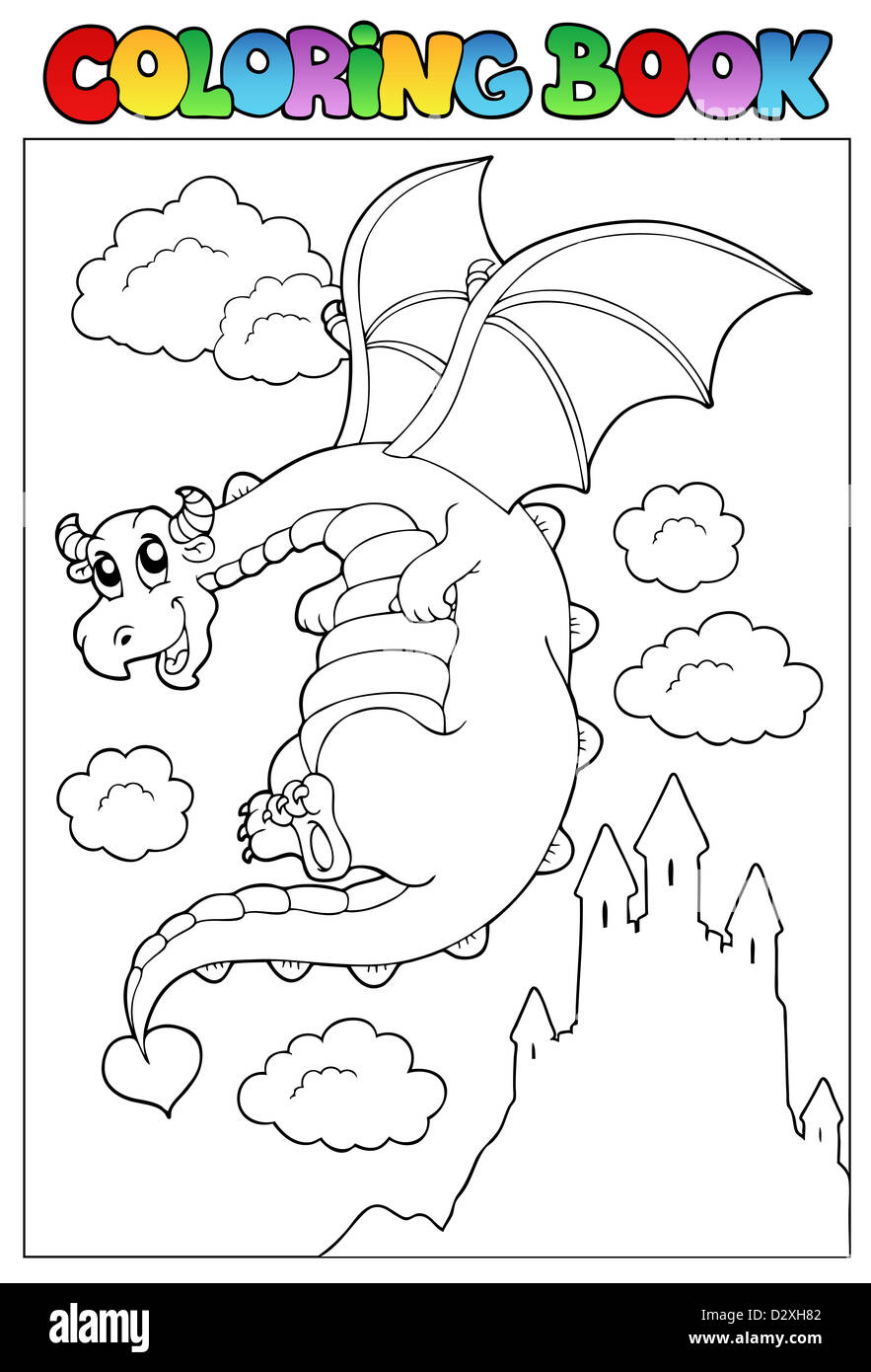 Coloring book with dragon 2 - thematic illustration Stock Photo - Alamy