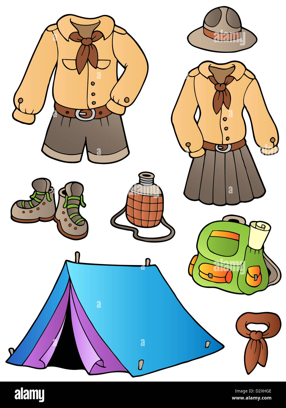 Scout clothes and gear collection - isolated illustration Stock Photo ...