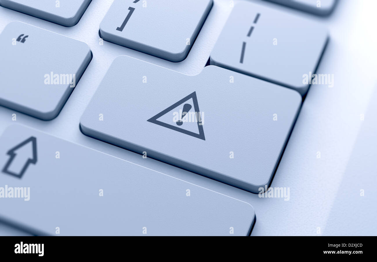 3d illustration of caution icon button on keyboard with soft focus ...