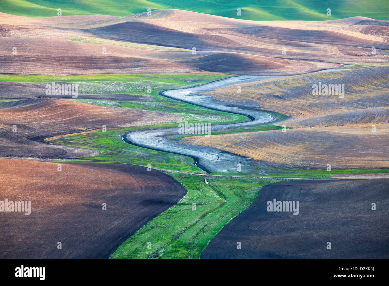 Aerial view of river winding through landscape Stock Photo - Alamy