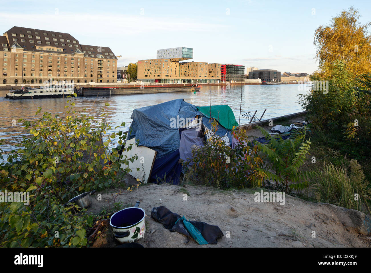 Berlin, Germany, at the campground at the Brachflaeche Cuvrystrasse and ...