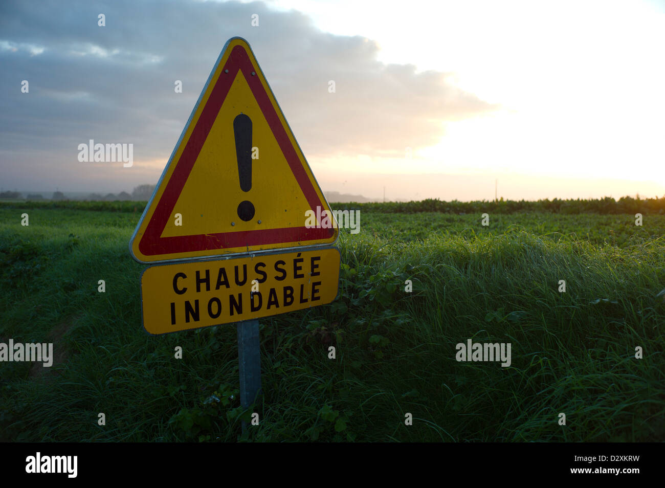 Road sign, Chausee inondable, Normandy, France Stock Photo - Alamy