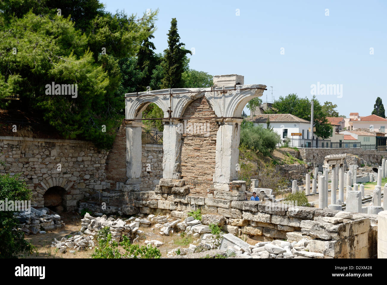 Roman Agora. Athens. Greece. Three arched building dedicated to Athena ...