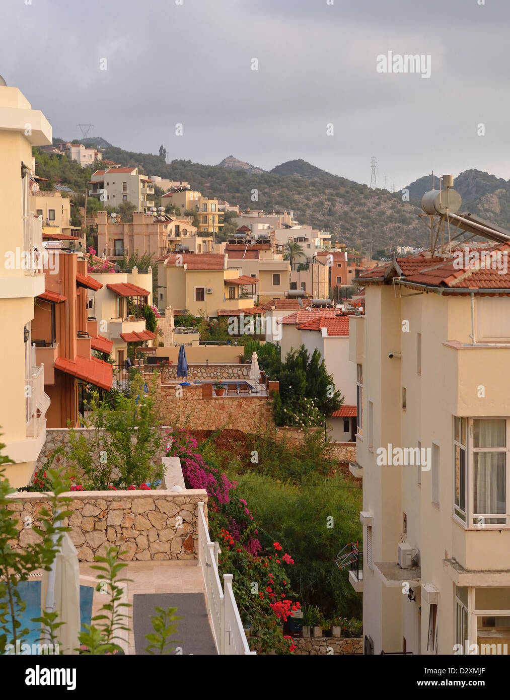Villas in Kalkan Turkey coastal holiday town Stock Photo - Alamy