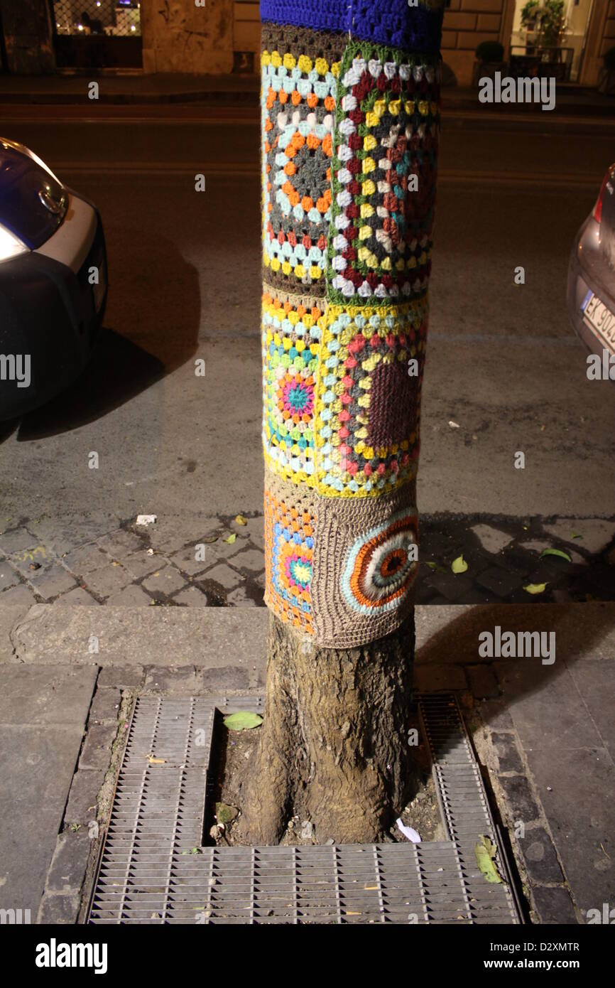 3 February 2012 Urban Knitting Project on street in rome italy Stock ...
