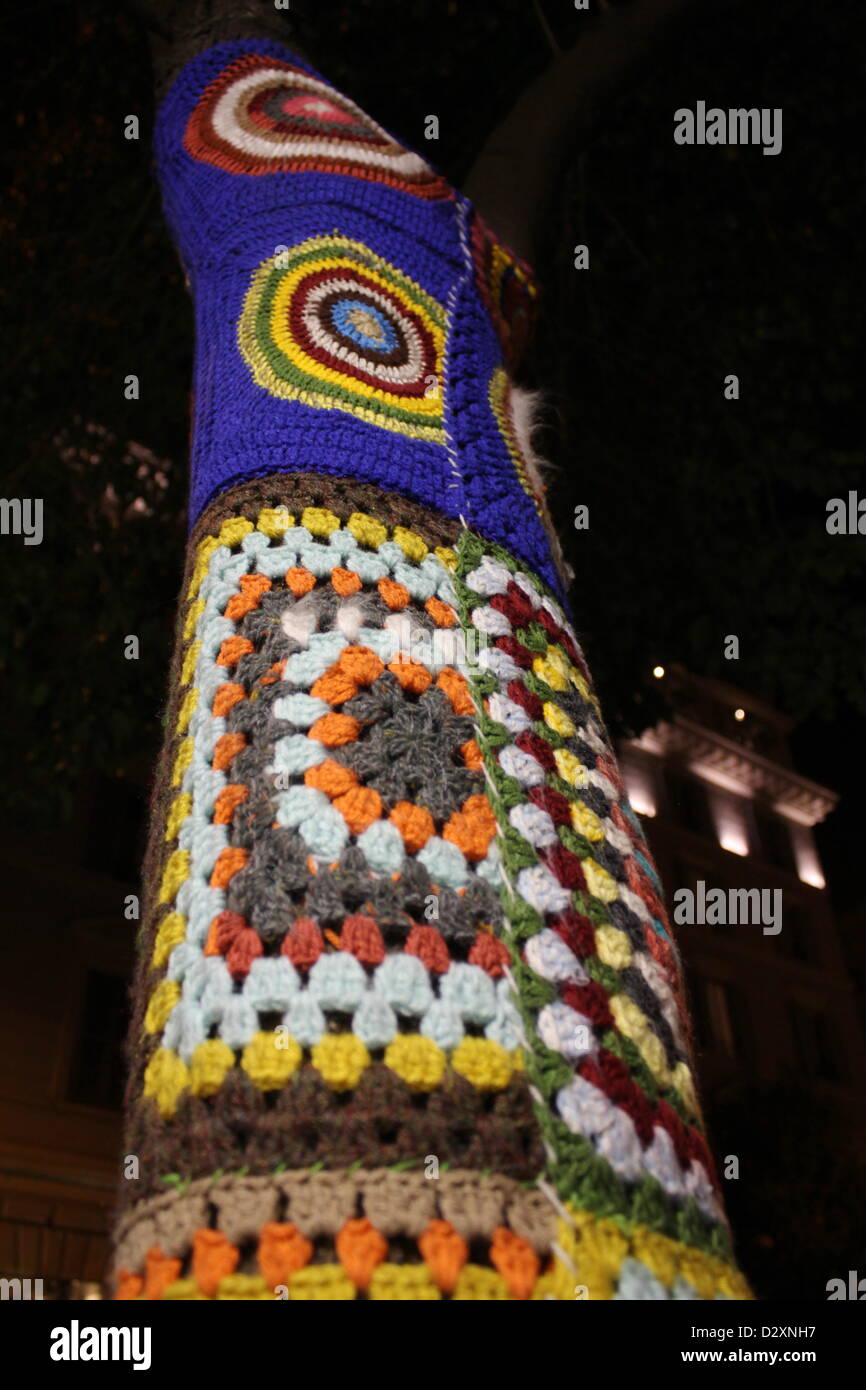3 February 2012 Urban Knitting Project on street in rome italy Stock ...