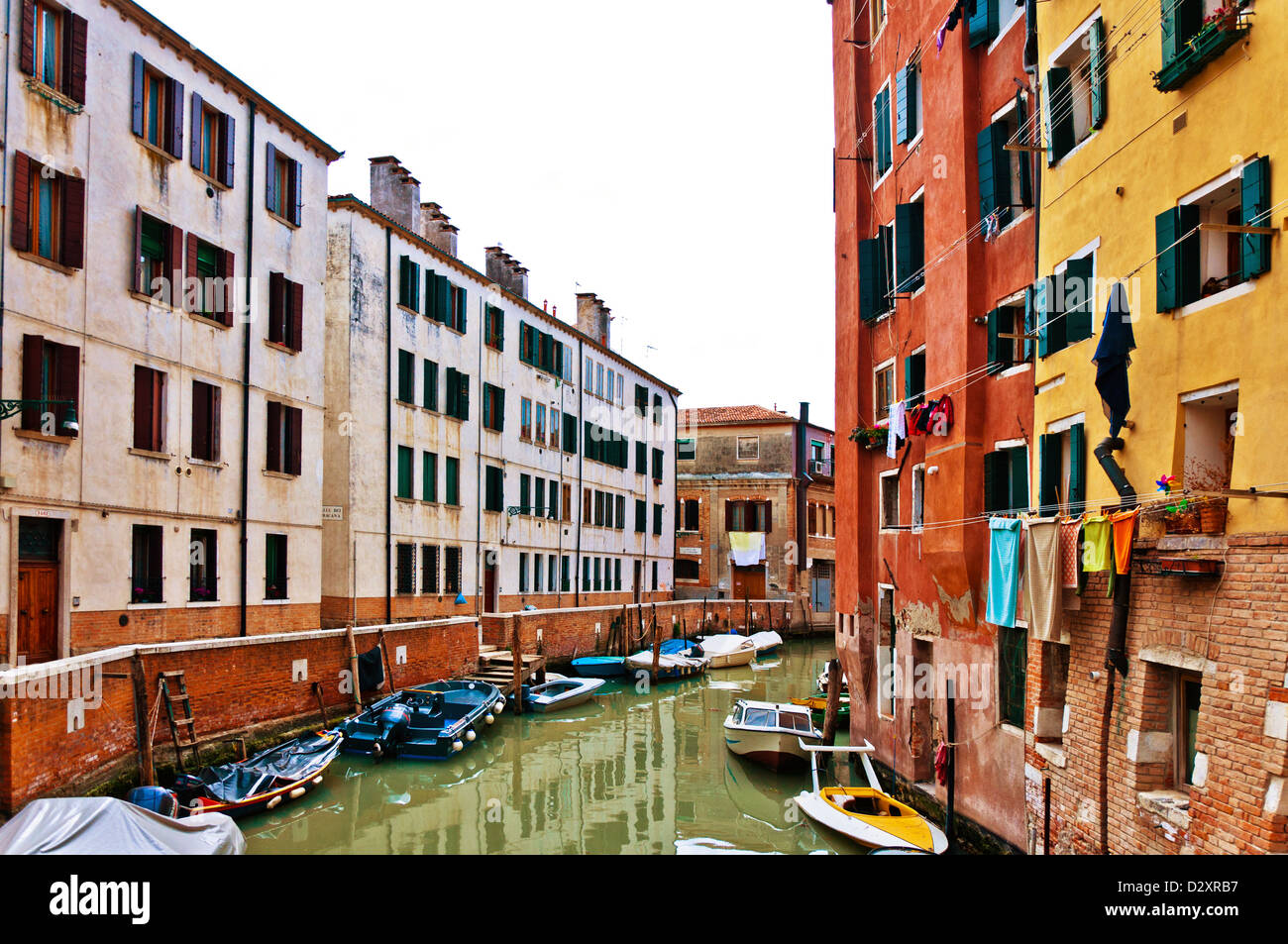 Venice, Italy - canal, boats and houses Stock Photo - Alamy