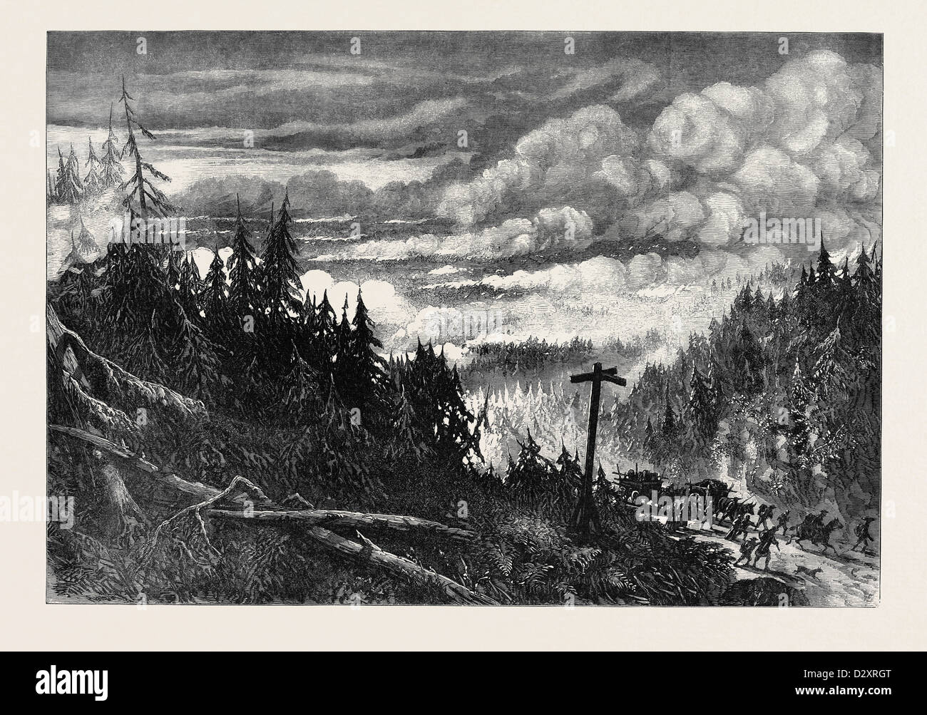 THE GREAT FOREST FIRES IN AMERICA: VIEW NEAR FOX RIVER 1871 Stock Photo ...
