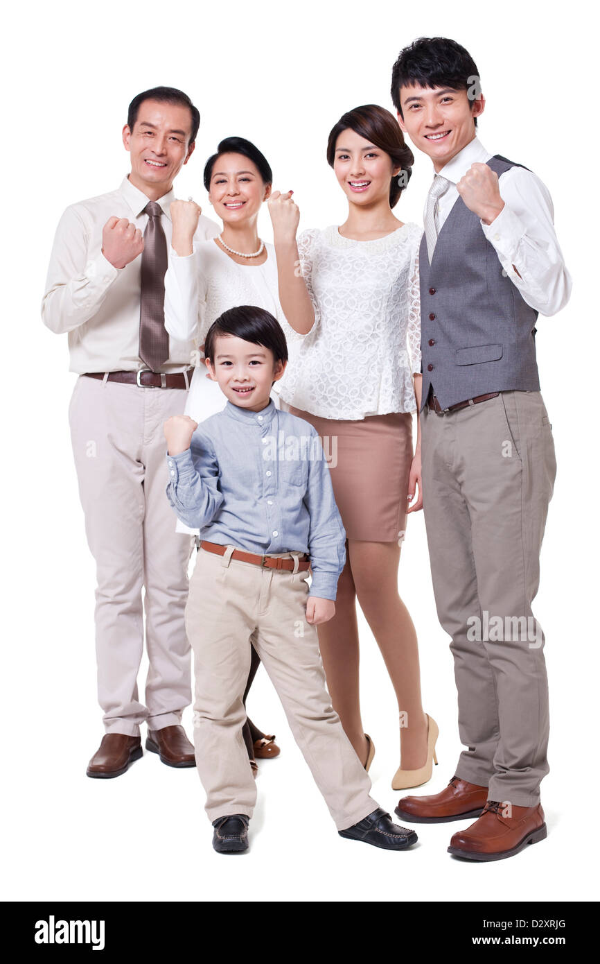 Happy family punching the air Stock Photo - Alamy