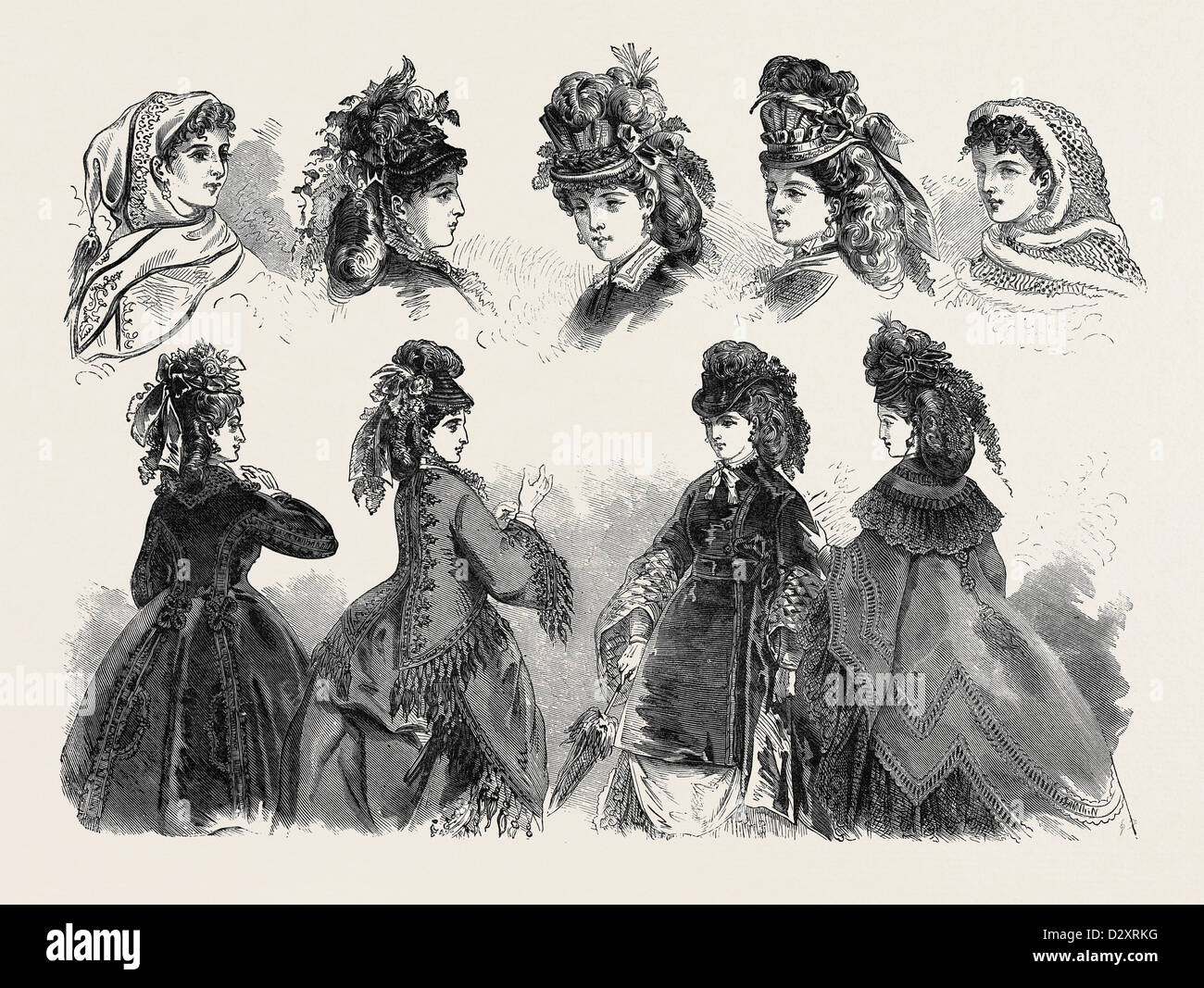 PARIS FASHIONS: HEAD-DRESSES AND MANTLES 1871 Stock Photo - Alamy