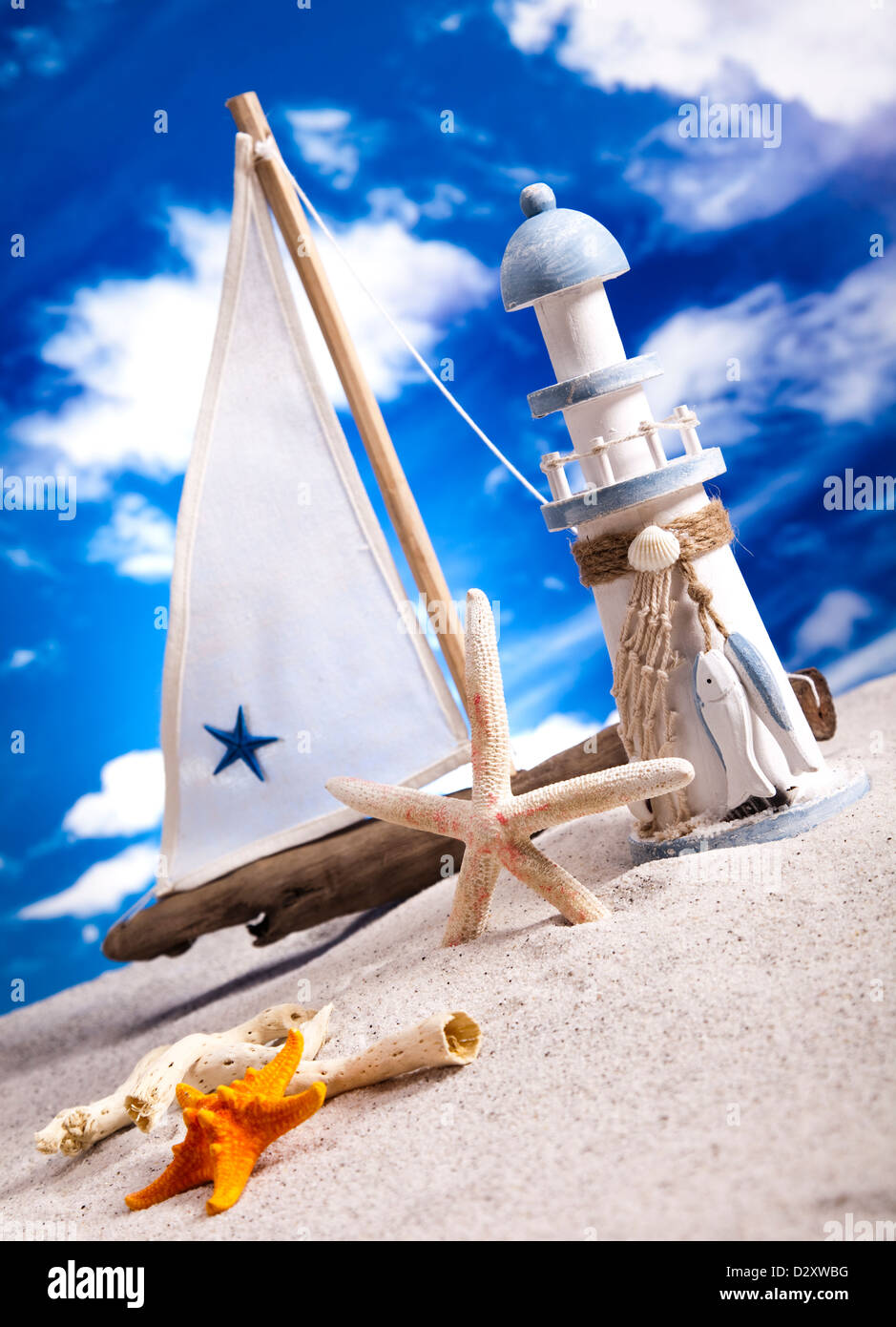 Summer Beach, Sailboat, Lighthouse concept Stock Photo - Alamy