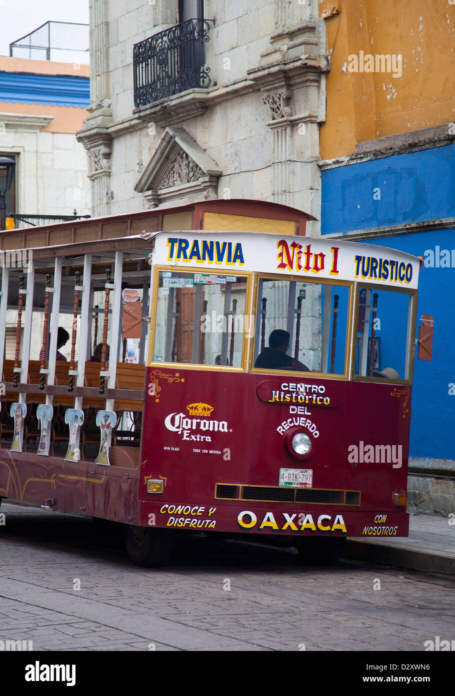 Tourist tram car Bus on Road in Oaxaca - Mexico Stock Photo - Alamy
