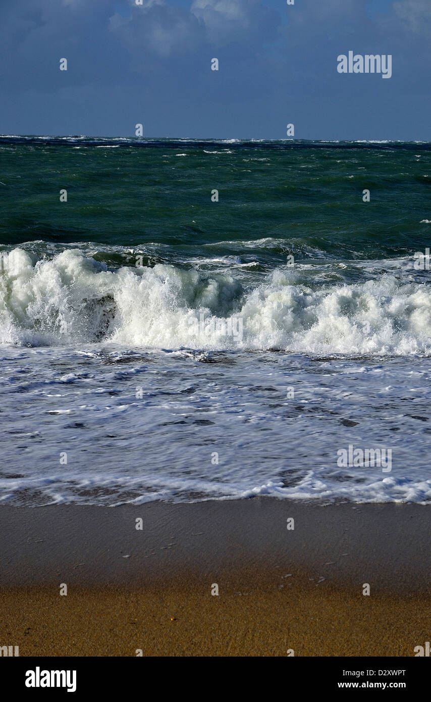 Backwash, in flood tide, breaking waves, swash and backwash over ...