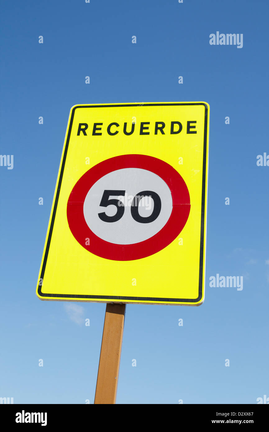 Recuerde 50 (Remember 50) road sign in Spain Stock Photo - Alamy
