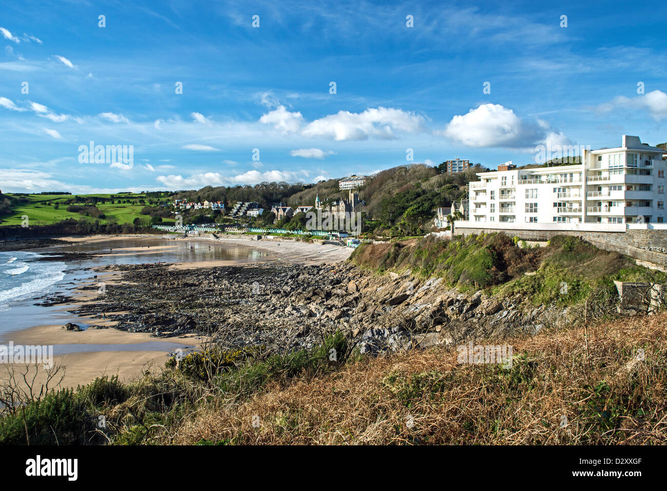 Langland Bay on the Gower Peninsula, south Wales, UK, on a bright and ...