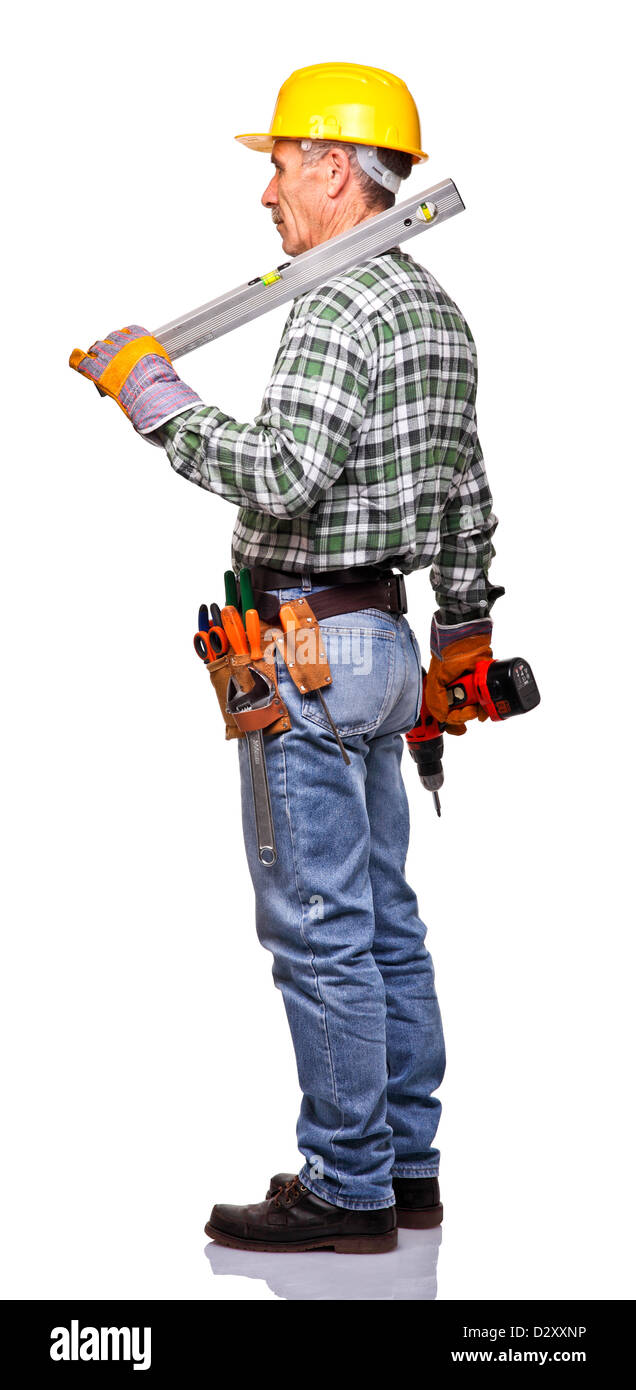 portrait of senior handyman isolated on white background Stock Photo ...